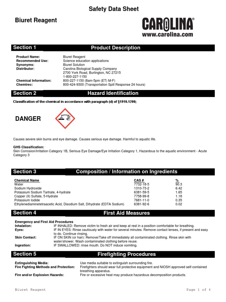 Biuret Reagent (Mixture) SDS | PDF | Chemical Compounds | Chemical Elements