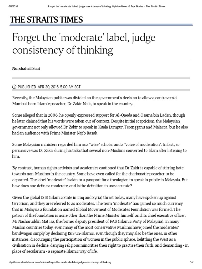 Forget The 'Moderate' Label, Judge Consistency of Thinking, Opinion ...