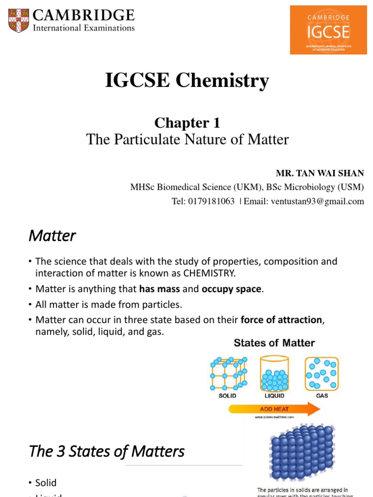 ICGSE Chemistry Chapter 1 - The Particulate Nature of Matter | PDF ...