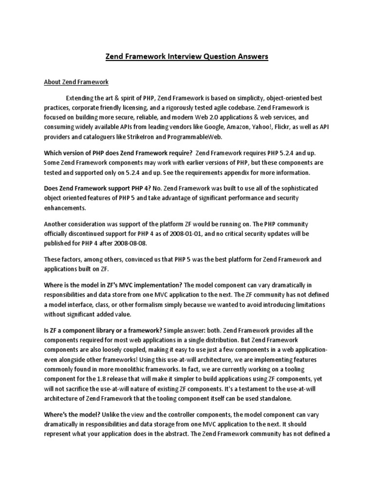 Zend Framework Interview Question Answers | PDF | Php | Model–View–Controller