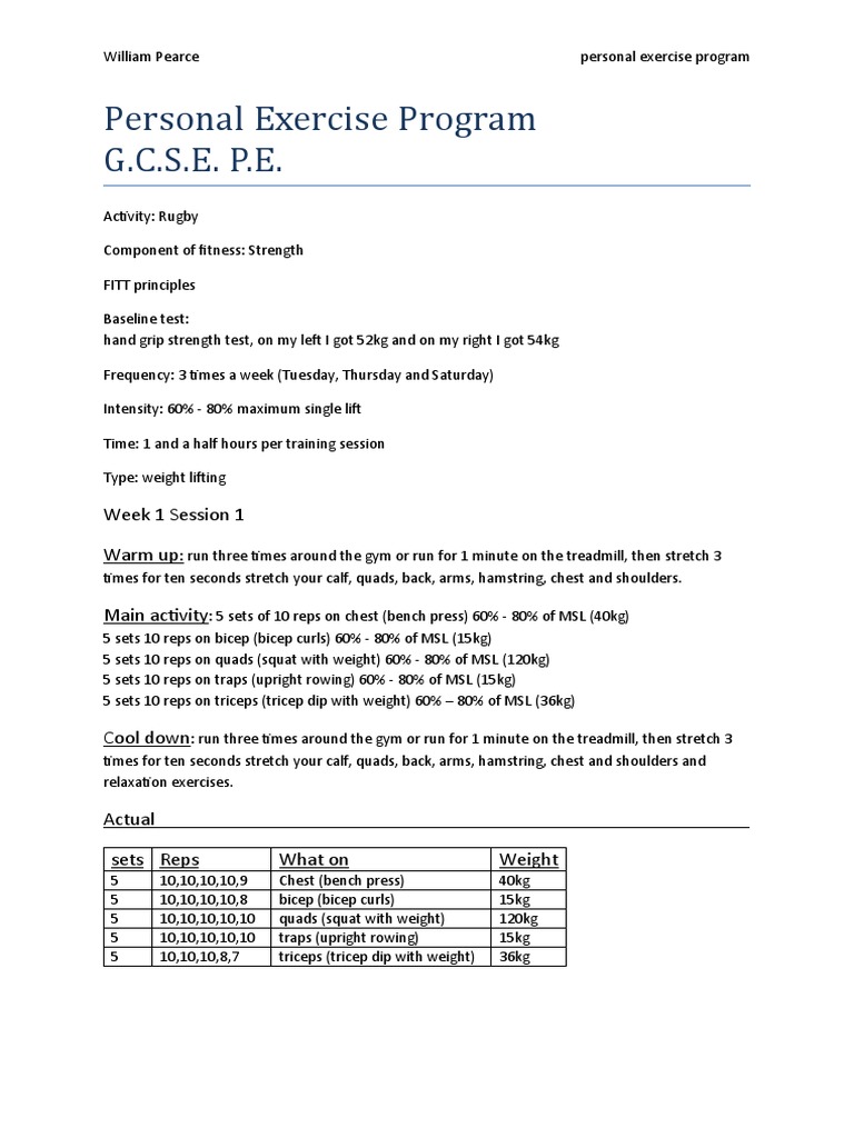 Personal Exercise Program | Download Free PDF | Physical Exercise ...