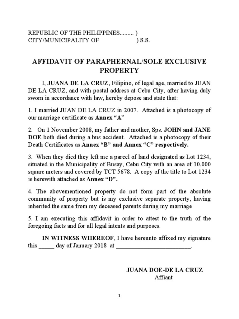 Affidavit of Sole Exclusive Property | Affidavit | Justice
