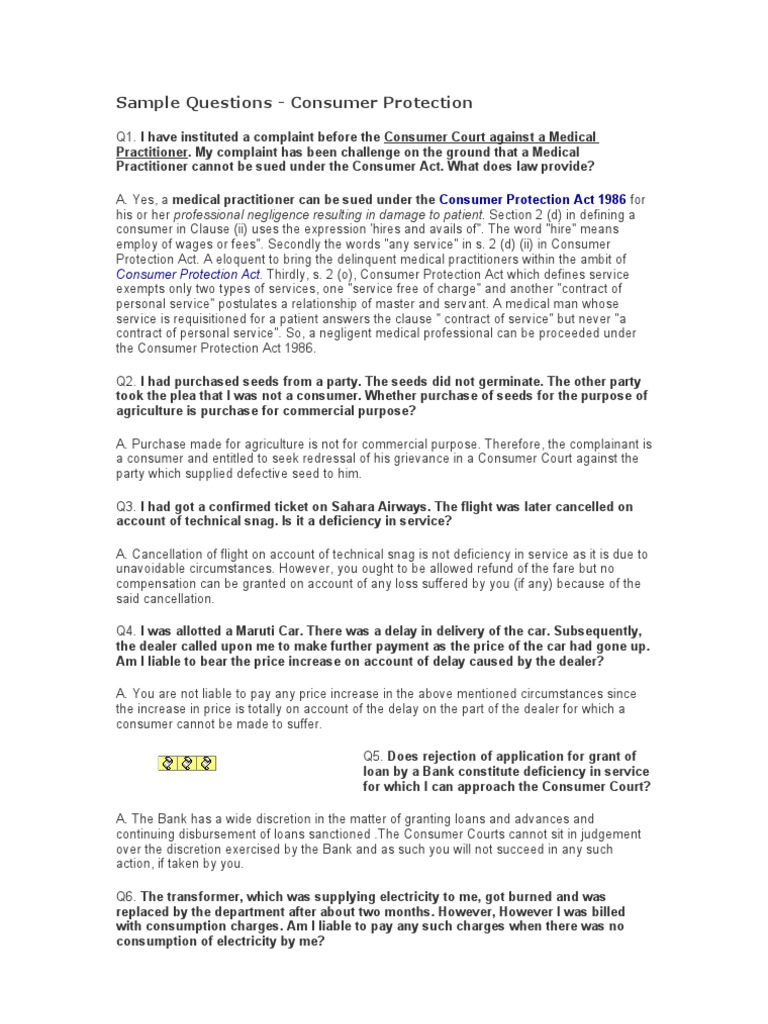 Sample Questions - Consumer Protection | PDF | Consumer Protection ...