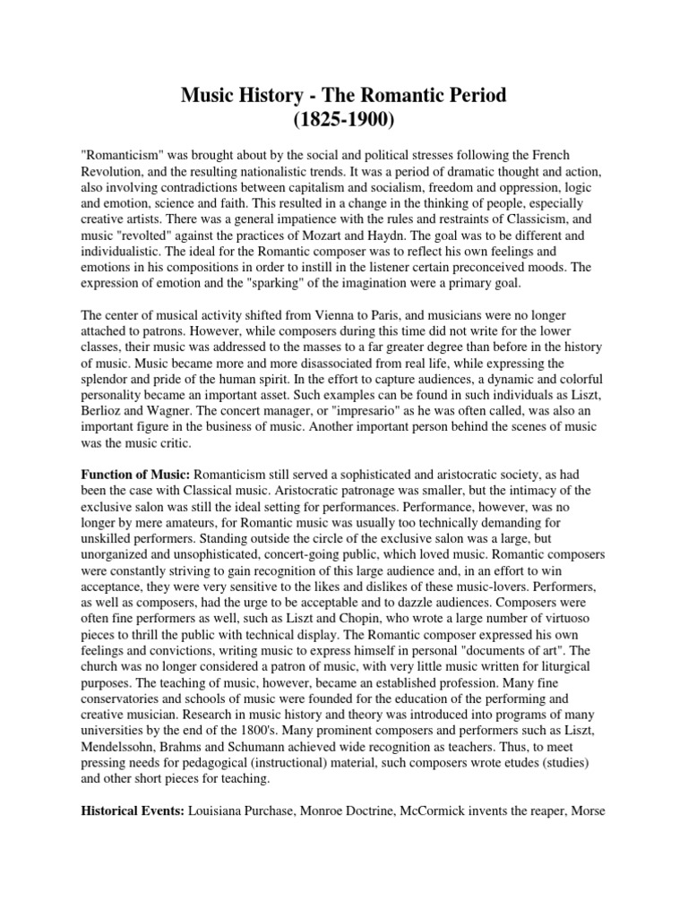 Music History - The Romantic Period (1825-1900) | PDF | Romanticism ...