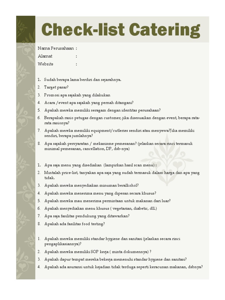 Check List Catering | PDF