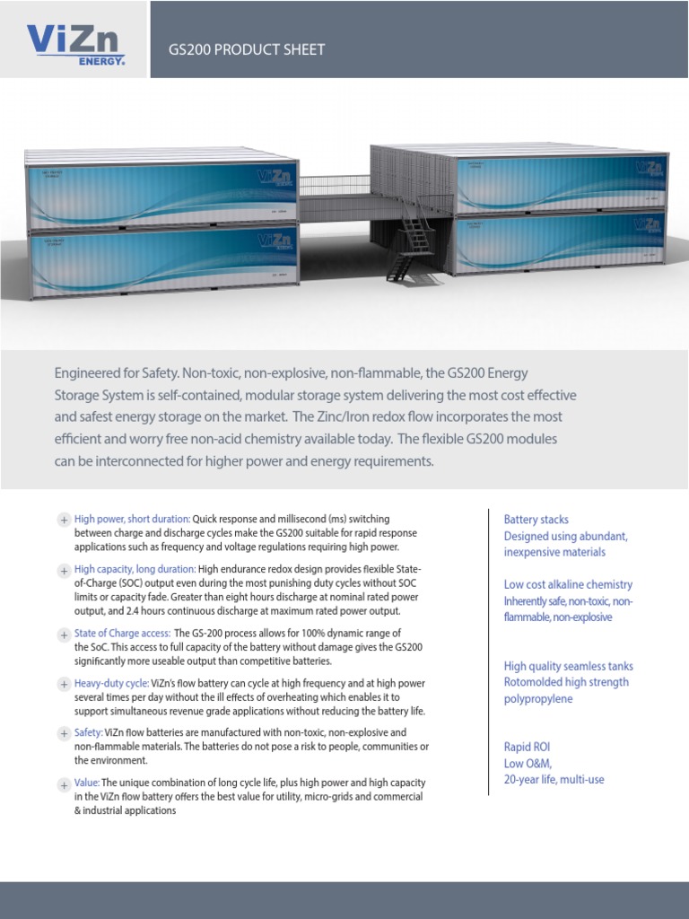 ViZn Energy Systems Datasheet GS200 | PDF | Battery (Electricity ...