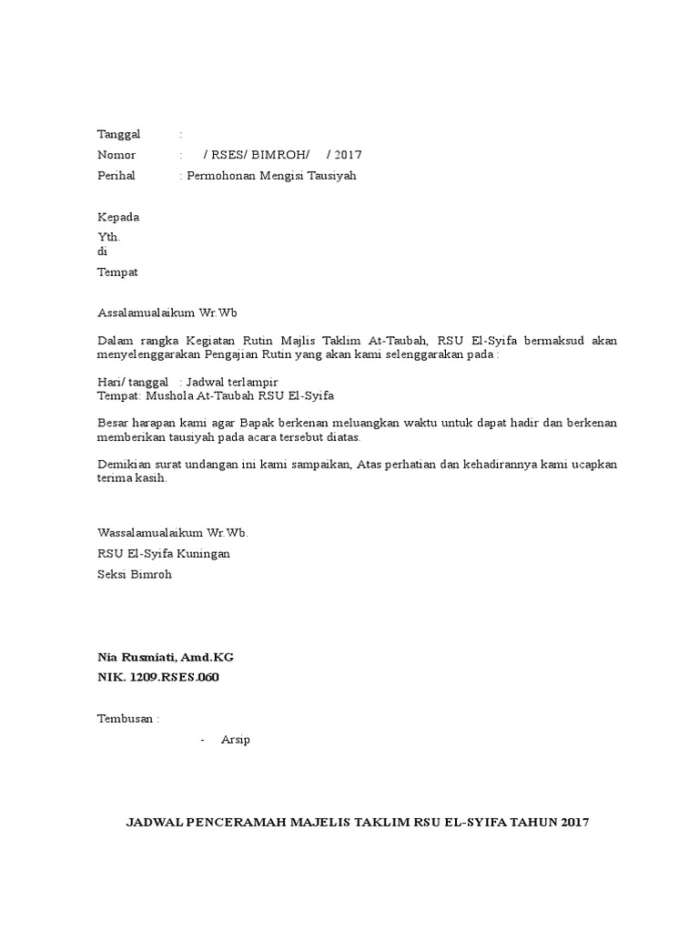 Surat Permohonan Tausiyah | PDF