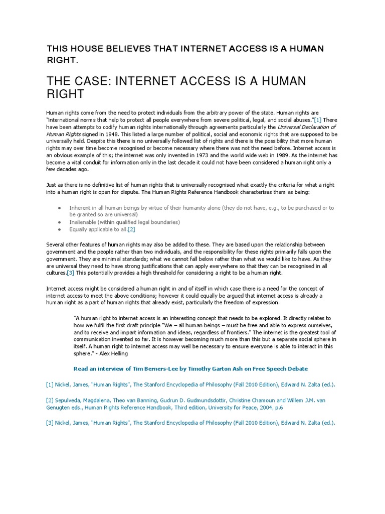 This House Believes That Internet Access Is A Human Right | PDF | Human ...