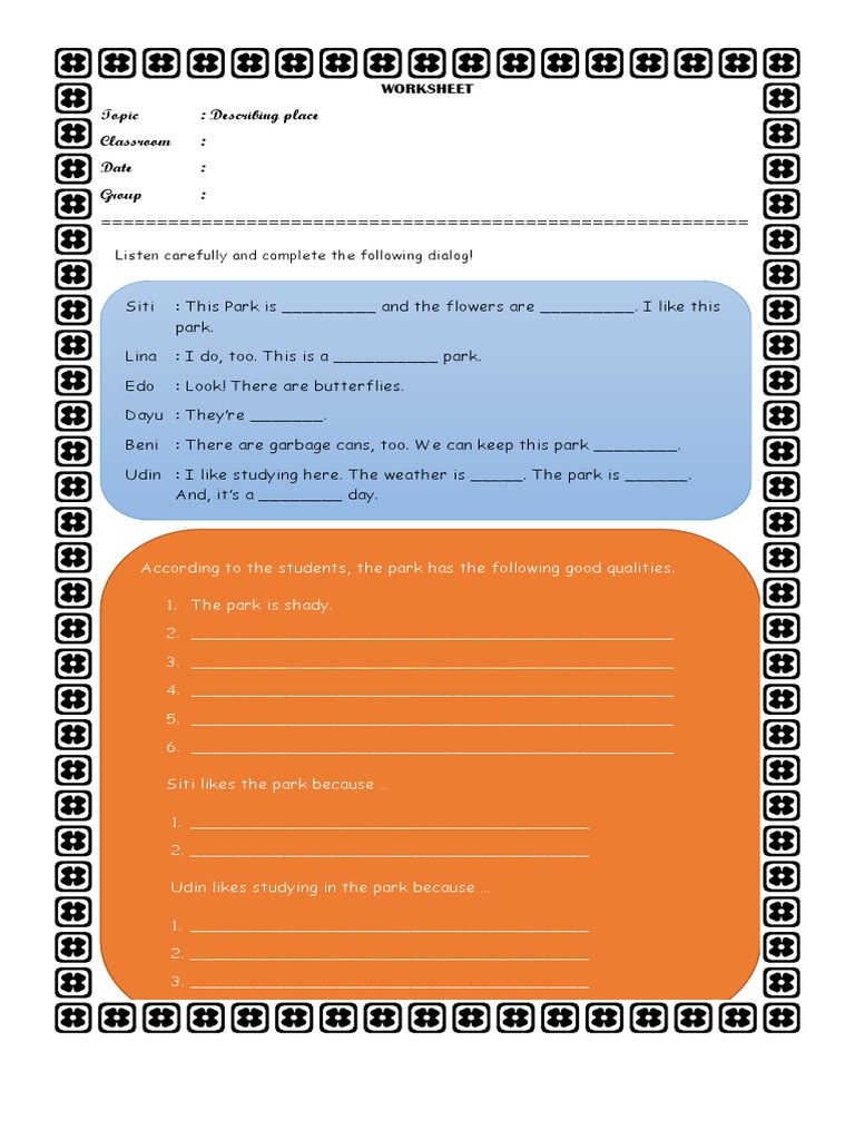 Classroom Park Description Activity | PDF