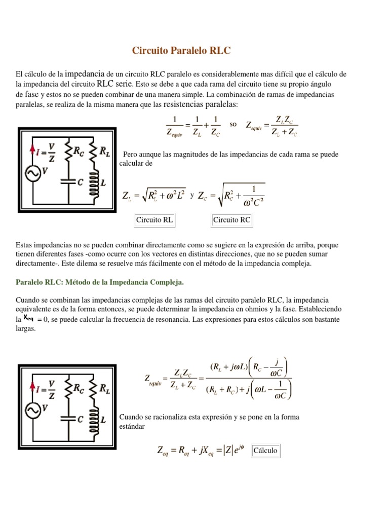 DEL DOCUMENTO] Cálculo y comparación de la impedancia en circuitos RLC en serie y paralelo | PDF ...