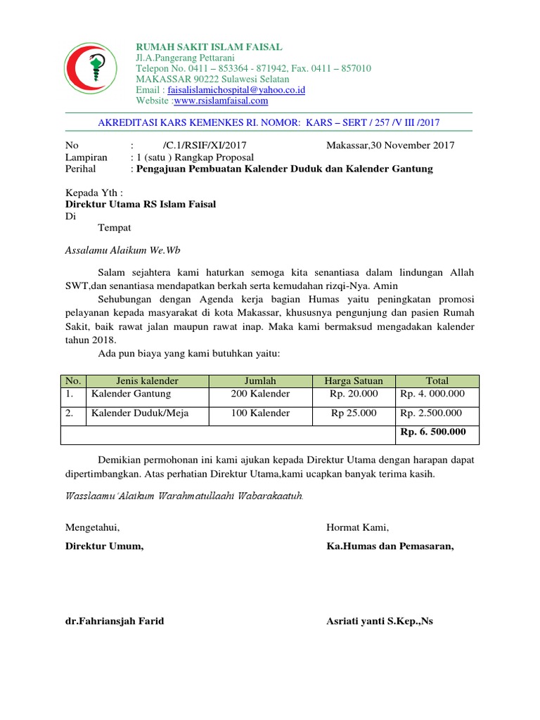 Pengajuan Pembuatan Kalender | PDF