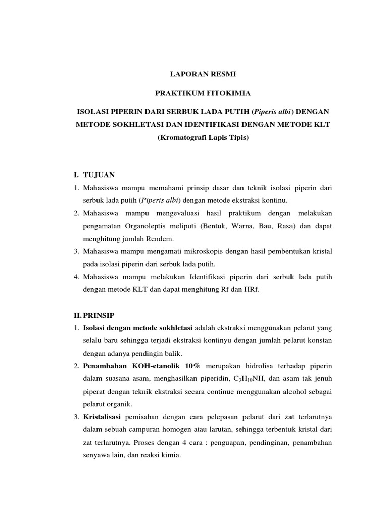 Laporan Resmi Piperin | PDF