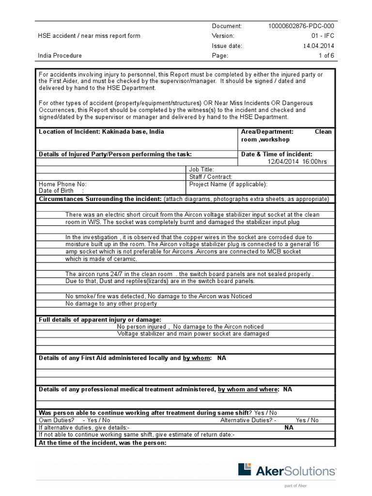 Near Miss and Accident Form | PDF | Switch | Electrical Engineering