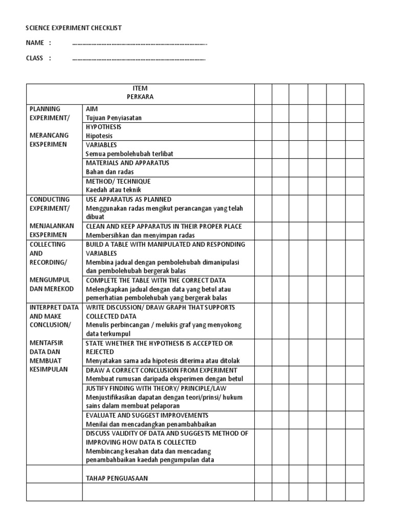 Science Experiment Checklist | PDF