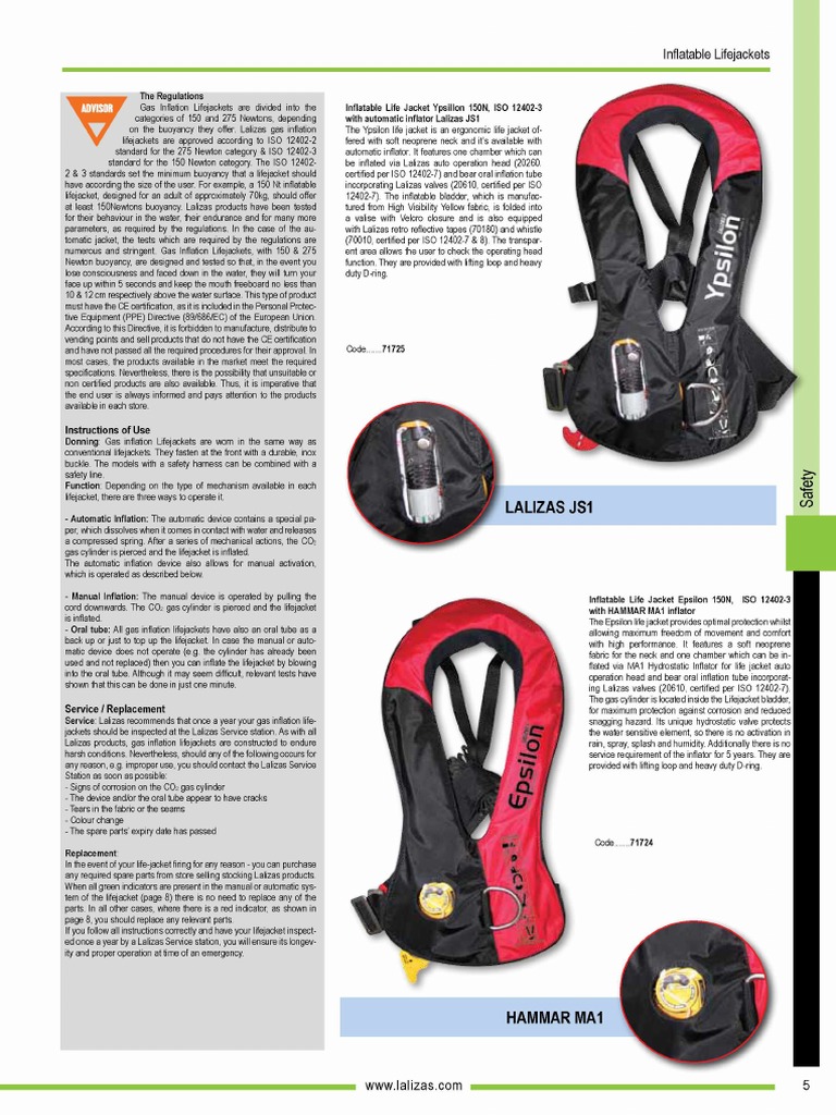 Lalizas Inflatable Lifejackets Guide | PDF | Manufactured Goods ...