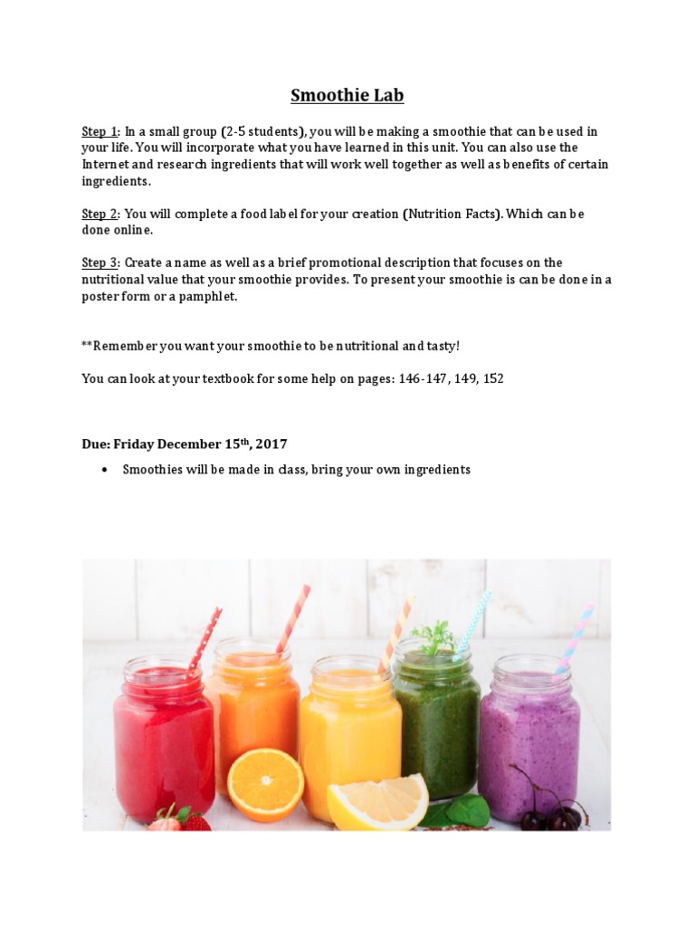 Smoothie Lab | PDF | Nutrition Facts Label | Cognition
