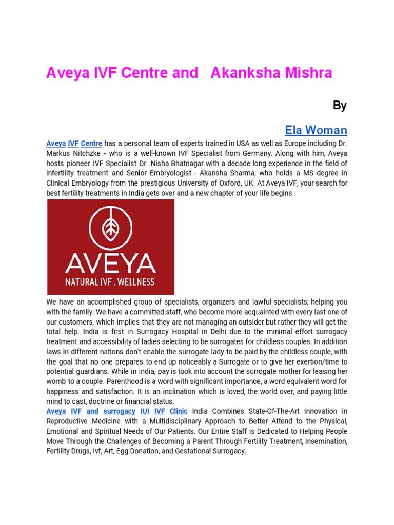 Aveya IVF Centre and Akanksha Mishra | PDF | Surrogacy | Assisted Reproductive Technology