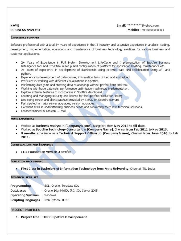 Tibco Spotfire Sample Resume 2 | PDF | Databases | Sql