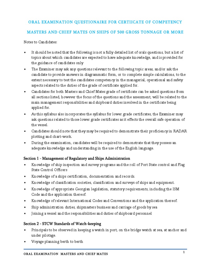 Comprehensive Oral Examination Syllabus for Masters and Chief Mates ...