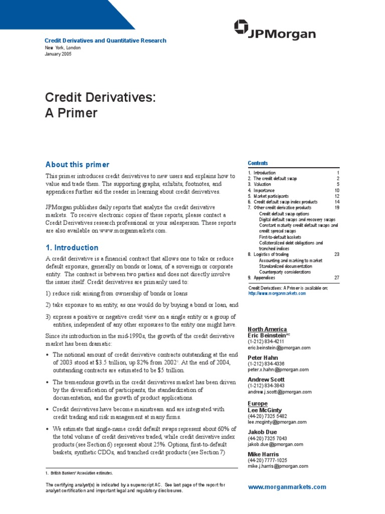 (JPMorgan) Credit Derivatives - A Primer (2005 Edition) PDF | PDF ...