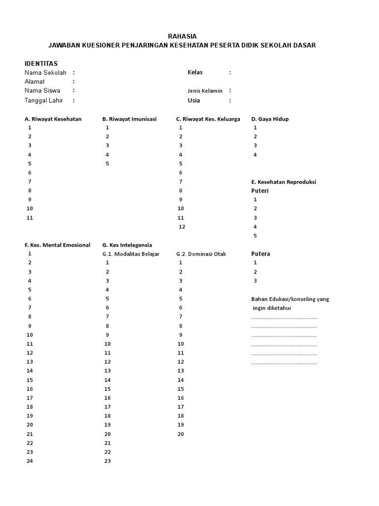 Form Penjaringan | PDF