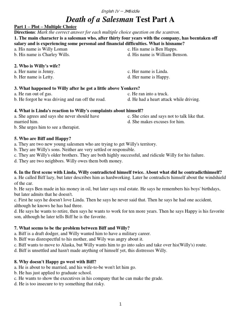 Death of a Salesman Act 1 Quiz | PDF