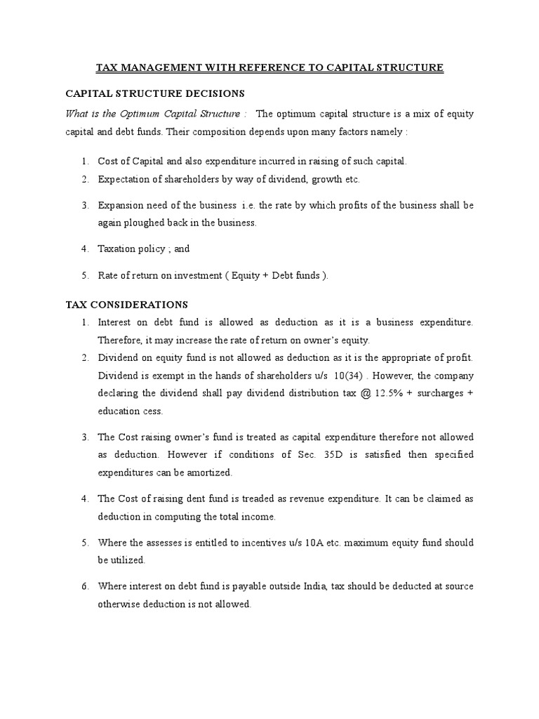 Tax Planning in Capital Structure Decisions | PDF | Dividend | Taxes