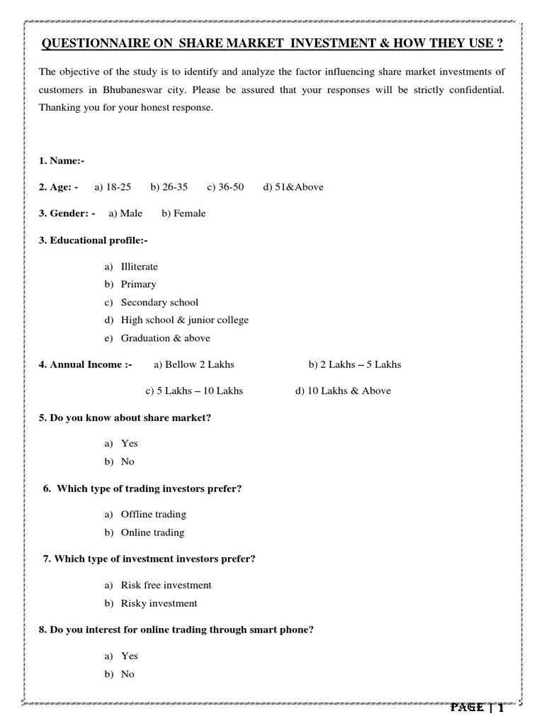 Questionnaire | PDF | Investor | Mutual Funds