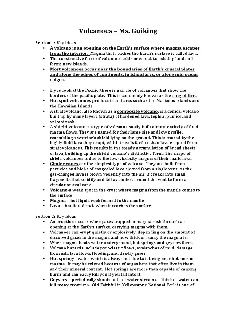 Volcanoes Notes | PDF | Volcano | Lava
