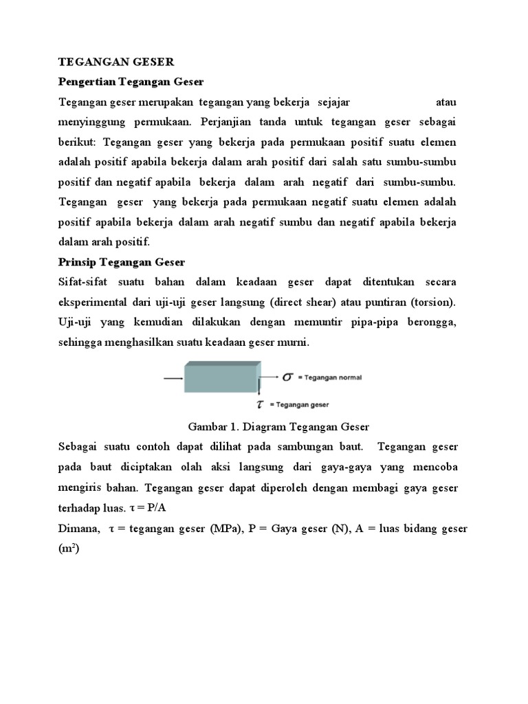 Pengertian dan Contoh Tegangan Geser | PDF