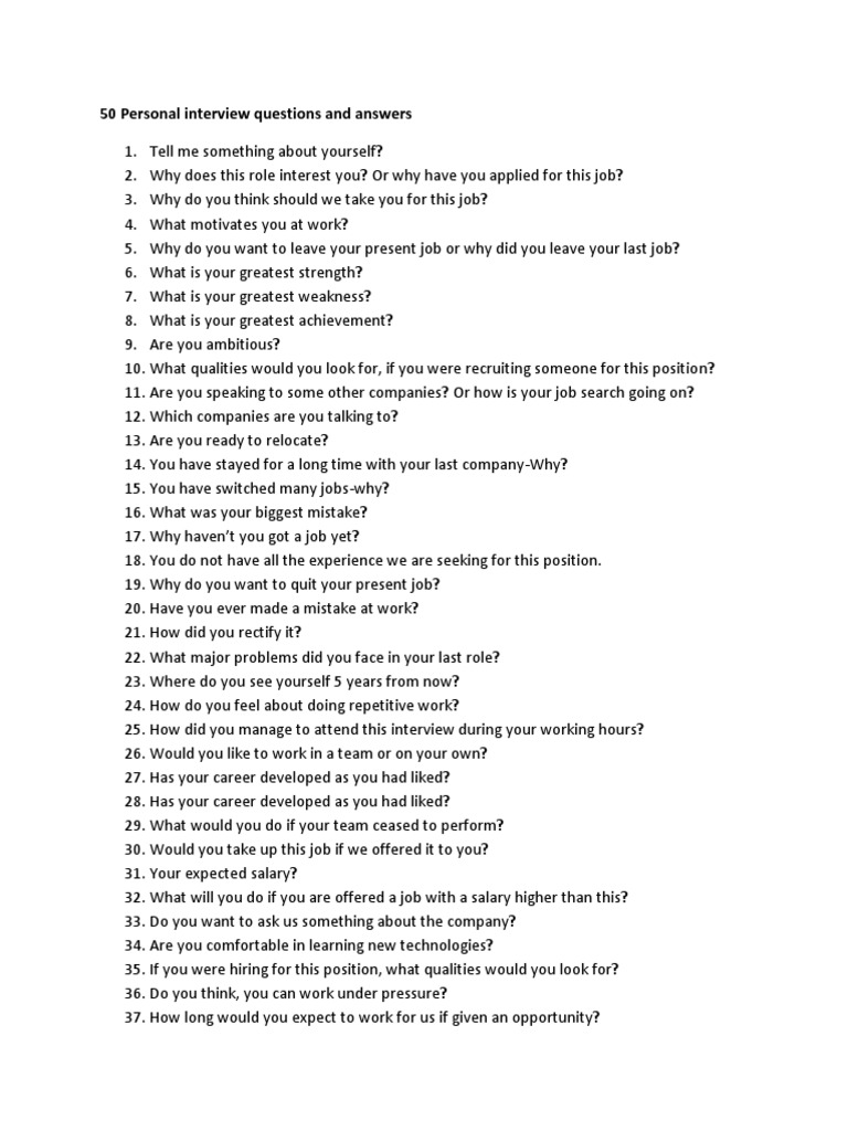 50 Questions About Me