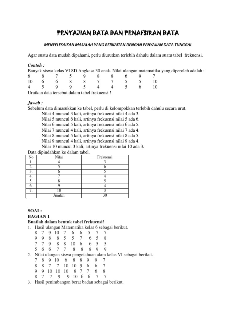 2 Menyelesaikan Masalah Yang Berkaitan Dengan Penyajian Data Tunggal | PDF