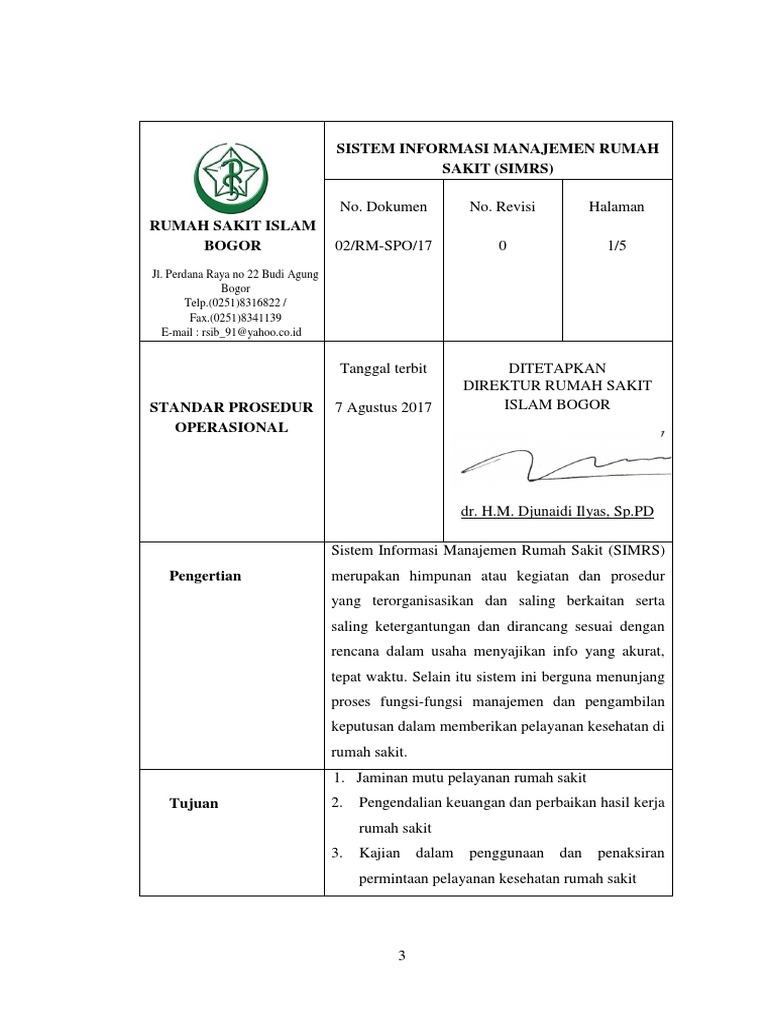 Spo Penggunaan Simrs | PDF