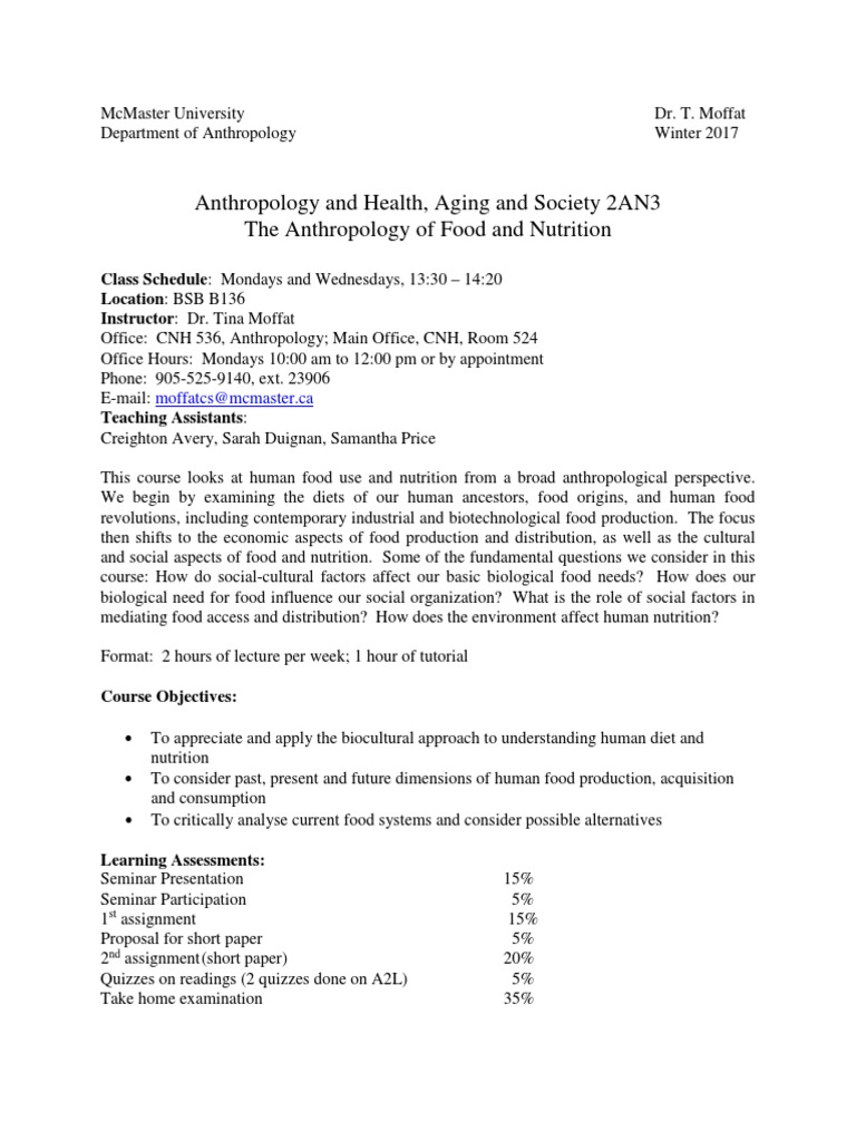 Anthropology of Food and Nutrition Course | PDF | Academic Dishonesty ...