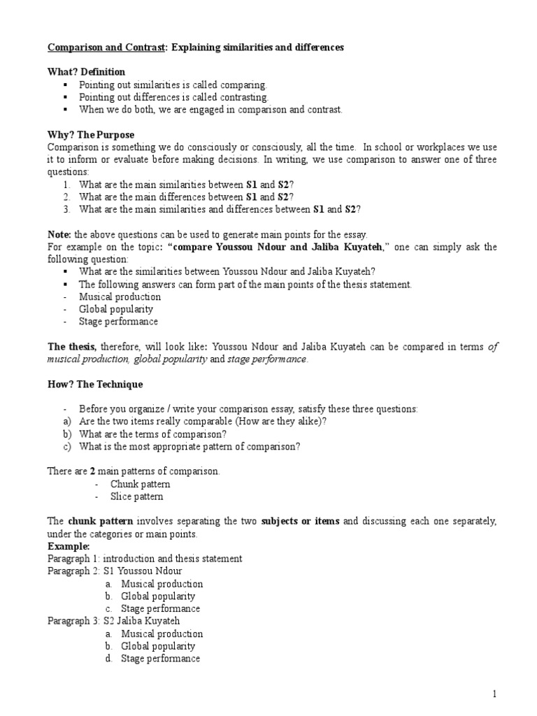Comparison and contrast worksheet.doc | Essays | Cognition