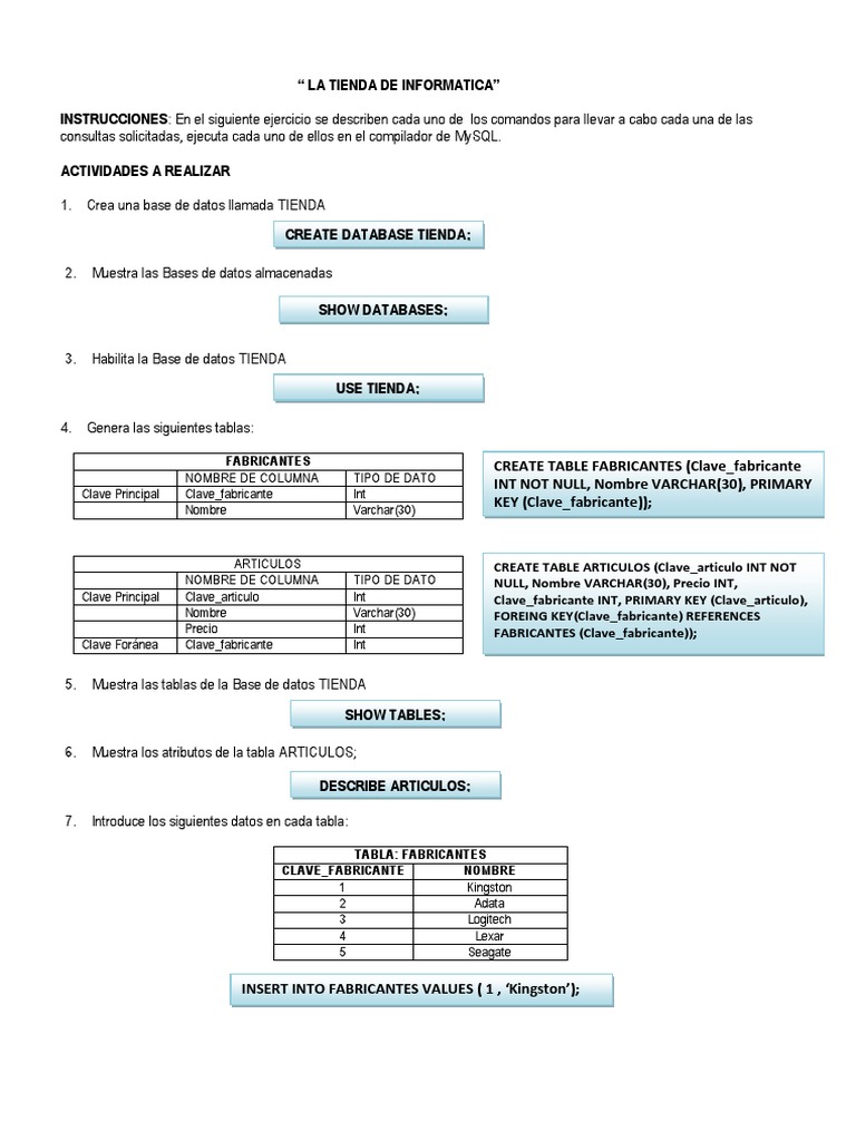 Ejercicio SQL Tienda Informatica | PDF | SQL | Bases de datos
