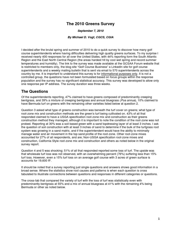 Greens Survey, 2010 | PDF | Golf Course | Soil