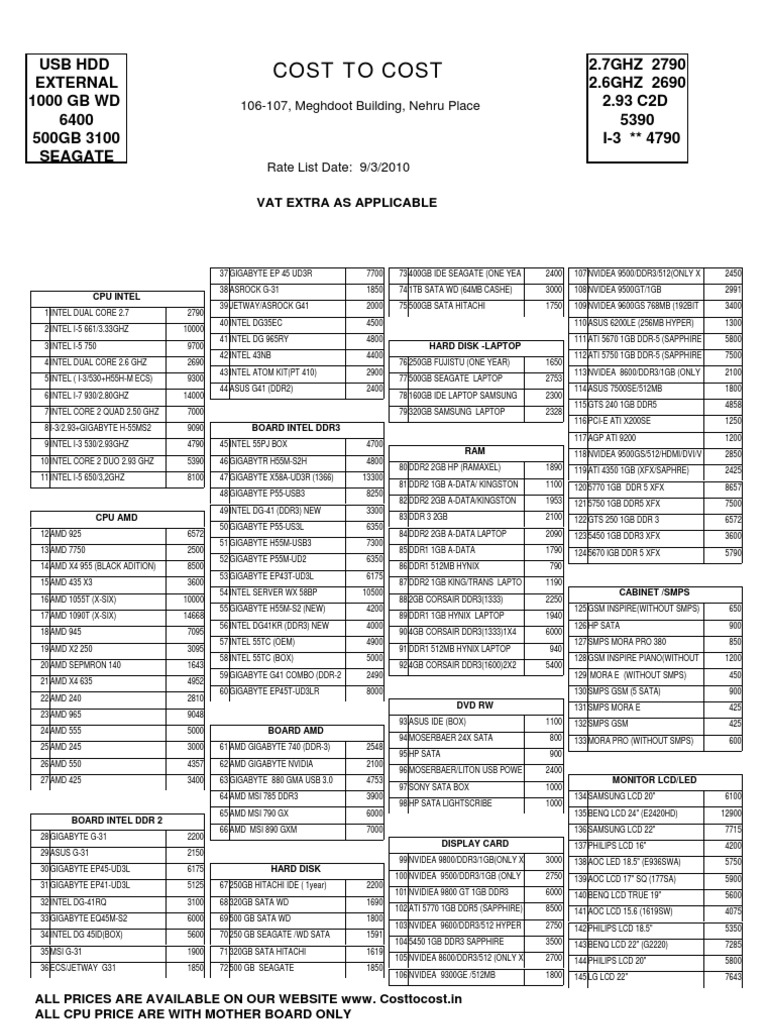 Computer Hardware Price List 2010 | PDF | Advanced Micro Devices ...
