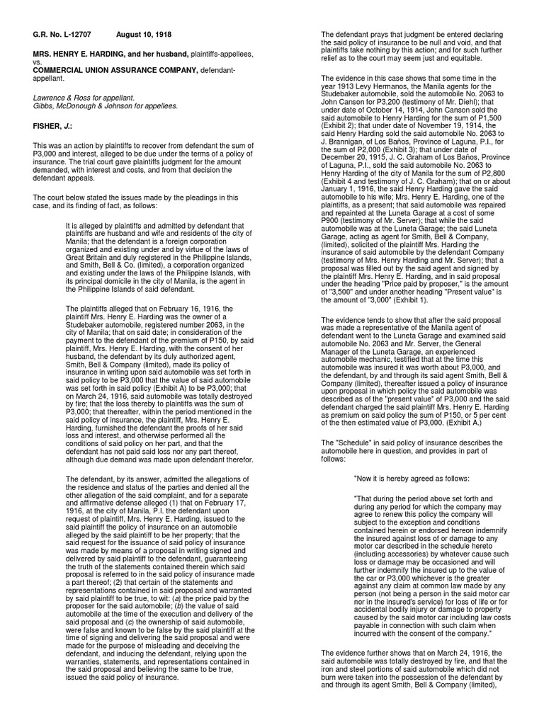 278-Harding Vs Commercial Union Assurance | PDF | Insurance | Law Of Agency