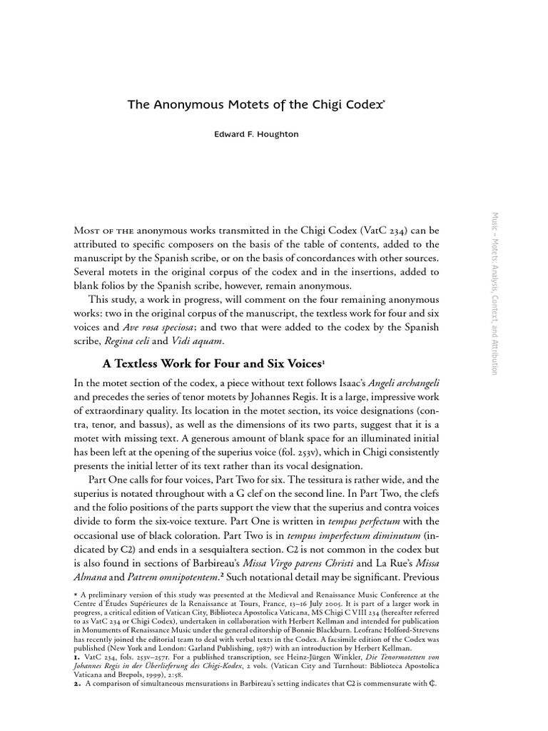 Houghton - The Anonymous Motets of The Chigi Codex | PDF | Musicology ...