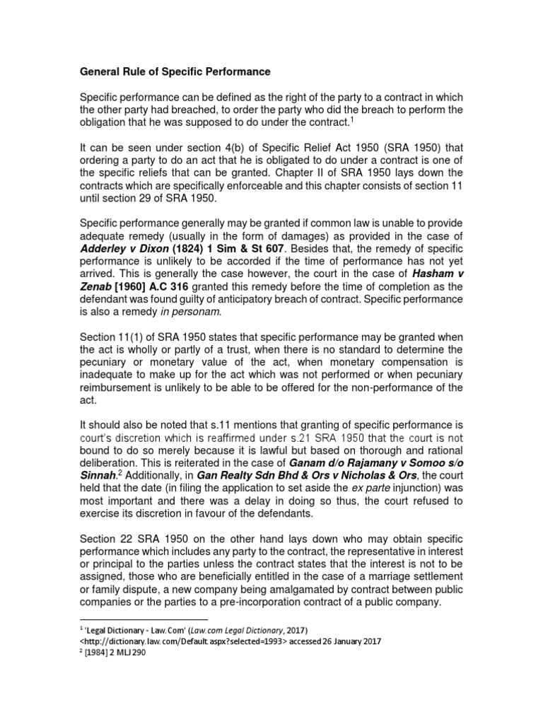 General Rule of Specific Performance | PDF | Specific Performance ...