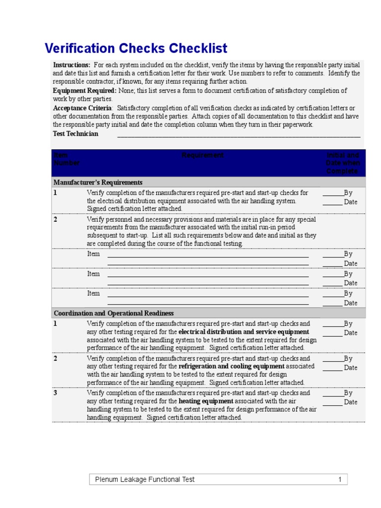 Verification Checks Checklist | PDF | Verification And Validation ...