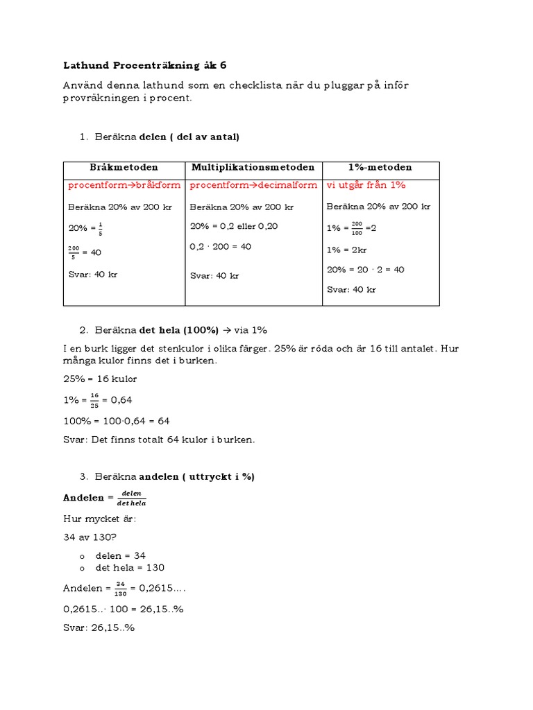 Lathund Procenträkning Åk 6