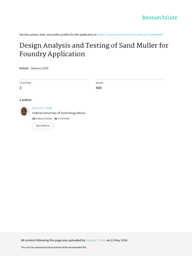 Design Analysis and Testing of Sand Muller For Fou | Download Free PDF ...