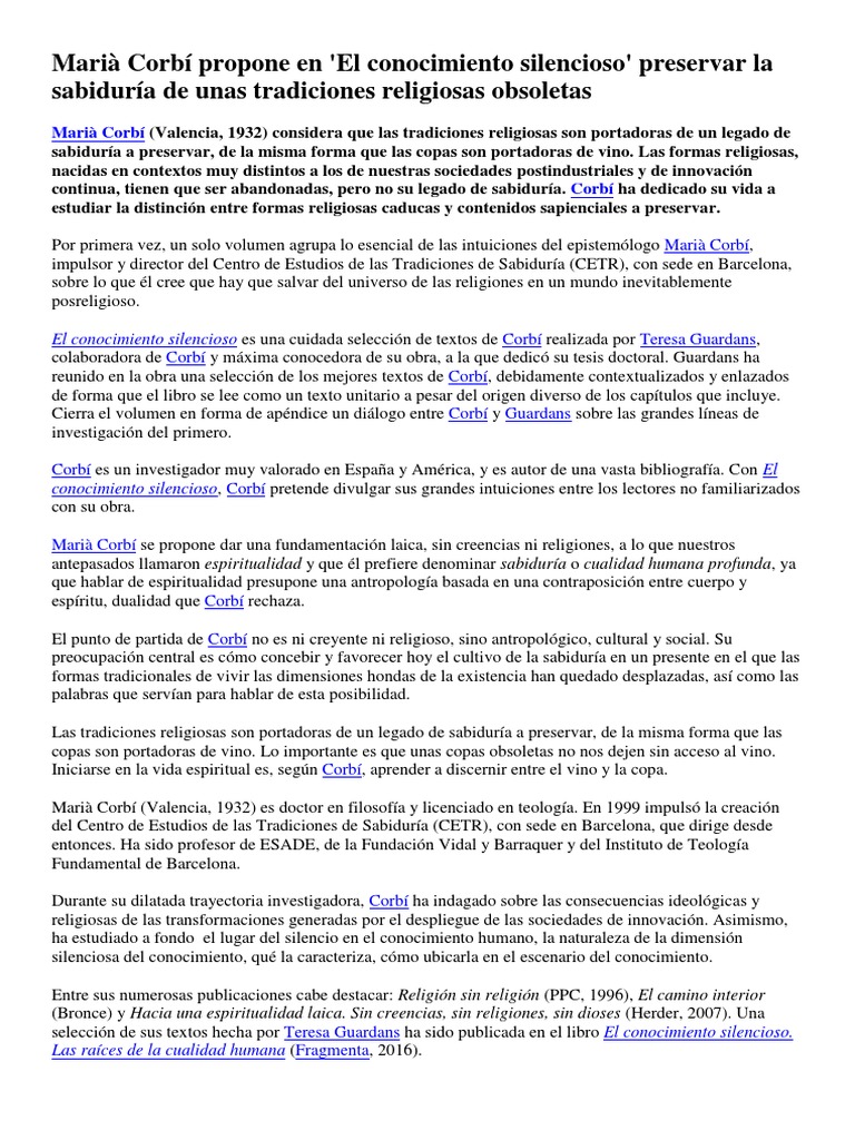 Marià Corbí Propone en Conocimiento Silencioso | Descargar gratis PDF ...