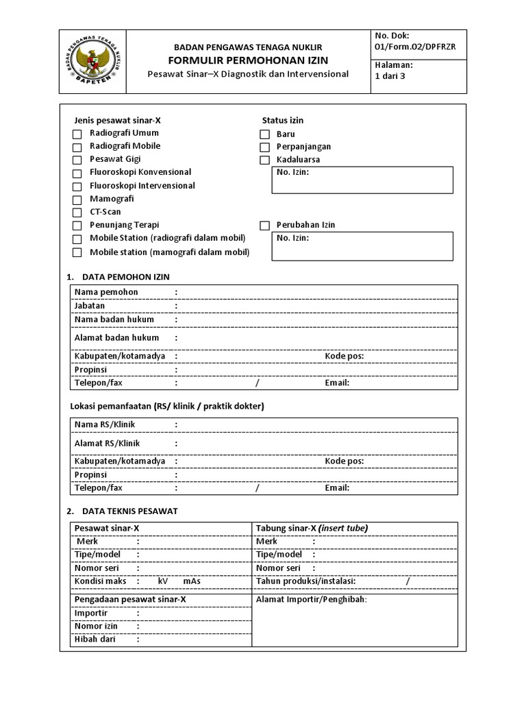Formulir Permohonan Izin Radiologi Diagnostik | PDF