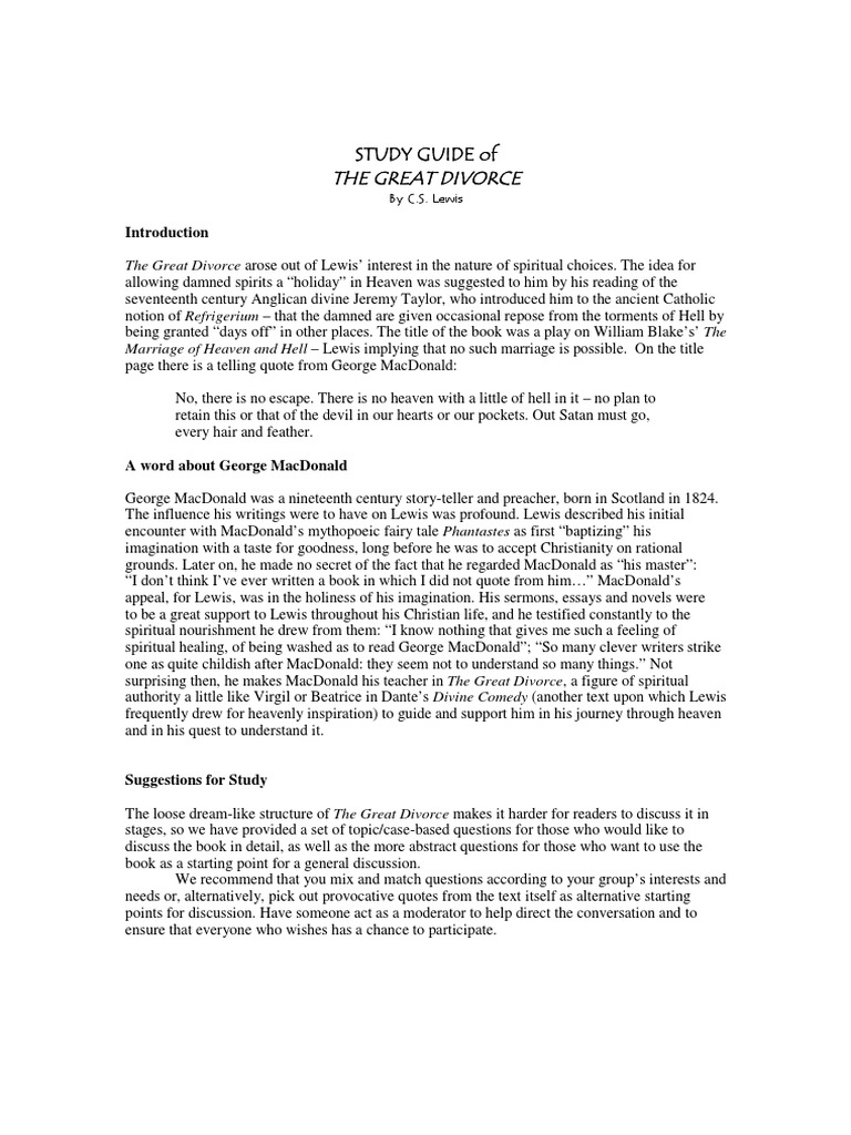 Study Guide - The Great Divorce | PDF | C. S. Lewis | Hell