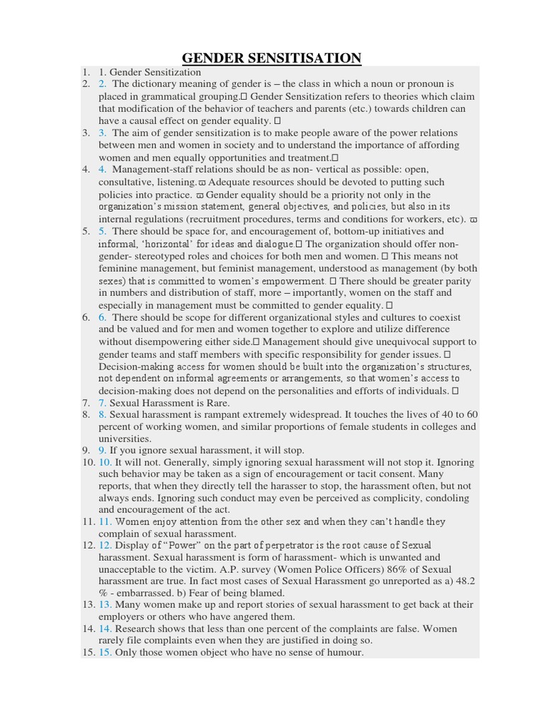 Gender Sensitisation | PDF | Gender Role | Sexual Harassment