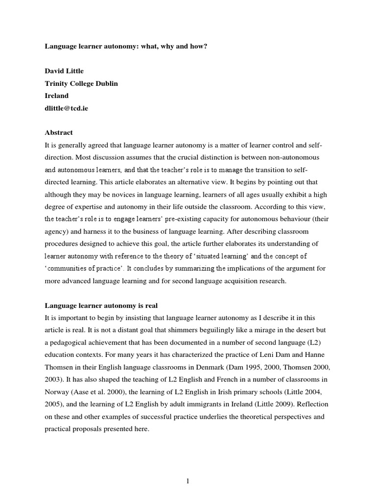 Language Learner Autonomy Explained | PDF | Second Language | Learning