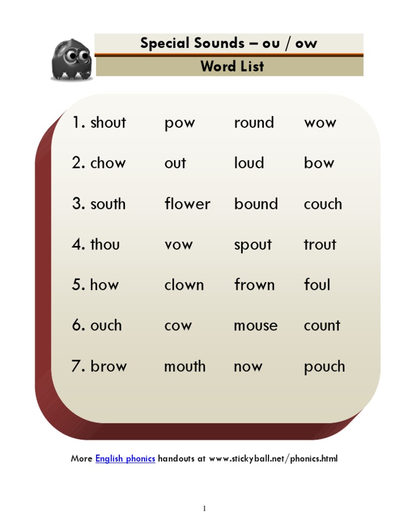 Ou Ow - Word List and Sentences PDF | PDF